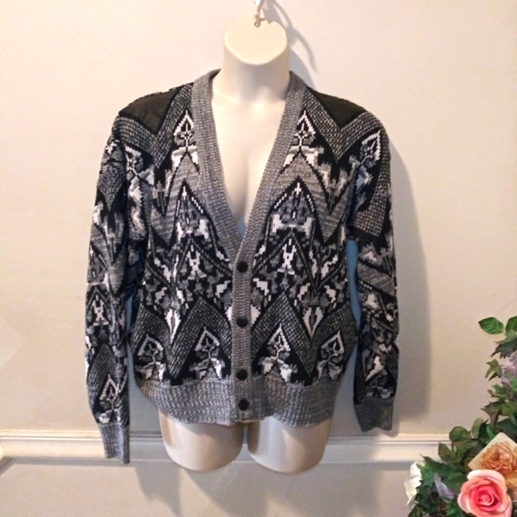 Vintage | Sweaters | Vintage 8s Campus Leather Trimmmed Gray Blackwhite ...